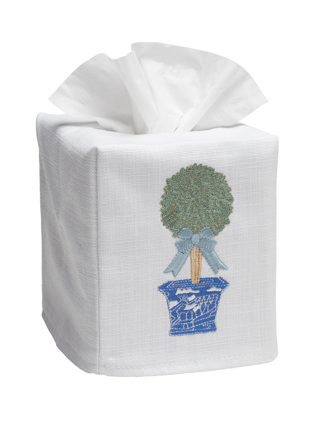 Red Barrel Studio Tissue Box Cover, Linen/Cotton- Boxwood Topiary ...