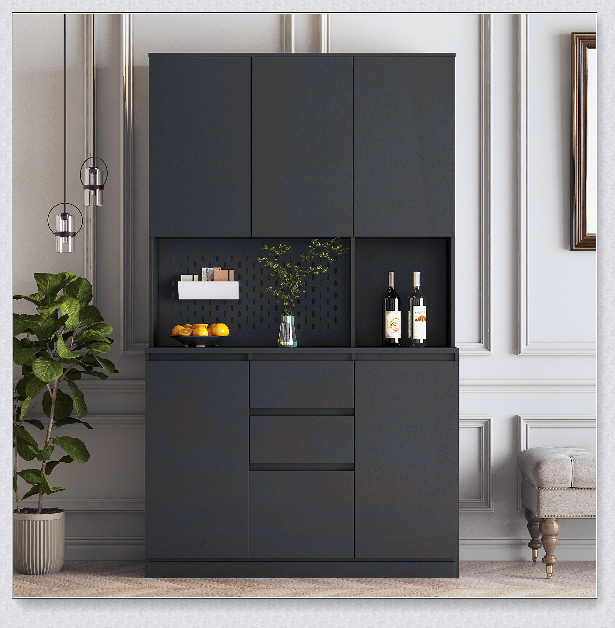 Latitude Run® 74" Freestanding Kitchen Pantry Cabinet Cupboard with 6 ...