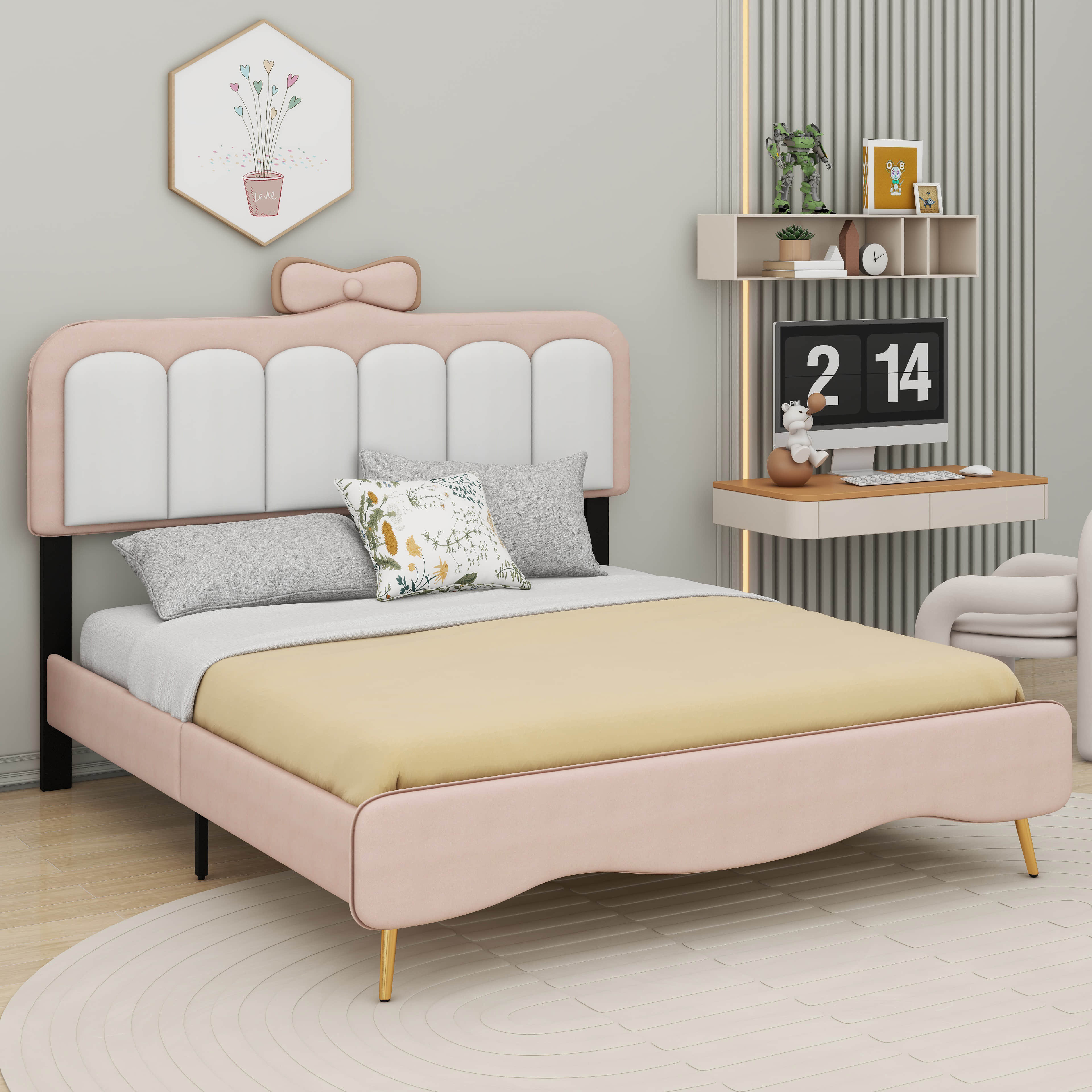 Mercer41 A Full-Sized Velvet Princess Bed Featuring A Bow-Knot ...