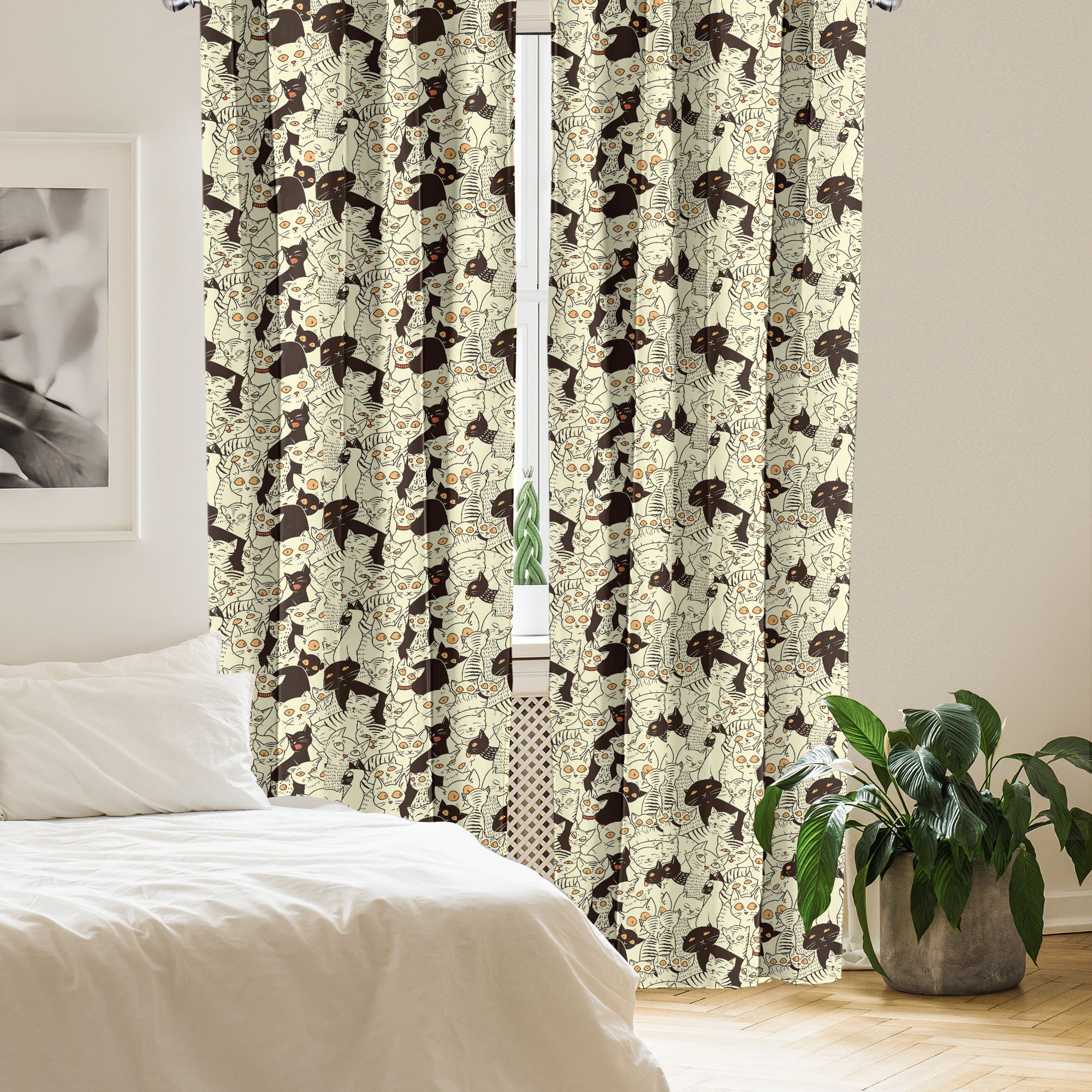 East Urban Home Cat 4-Panel Curtains, Sketch Style Kitten Design 57260 ...