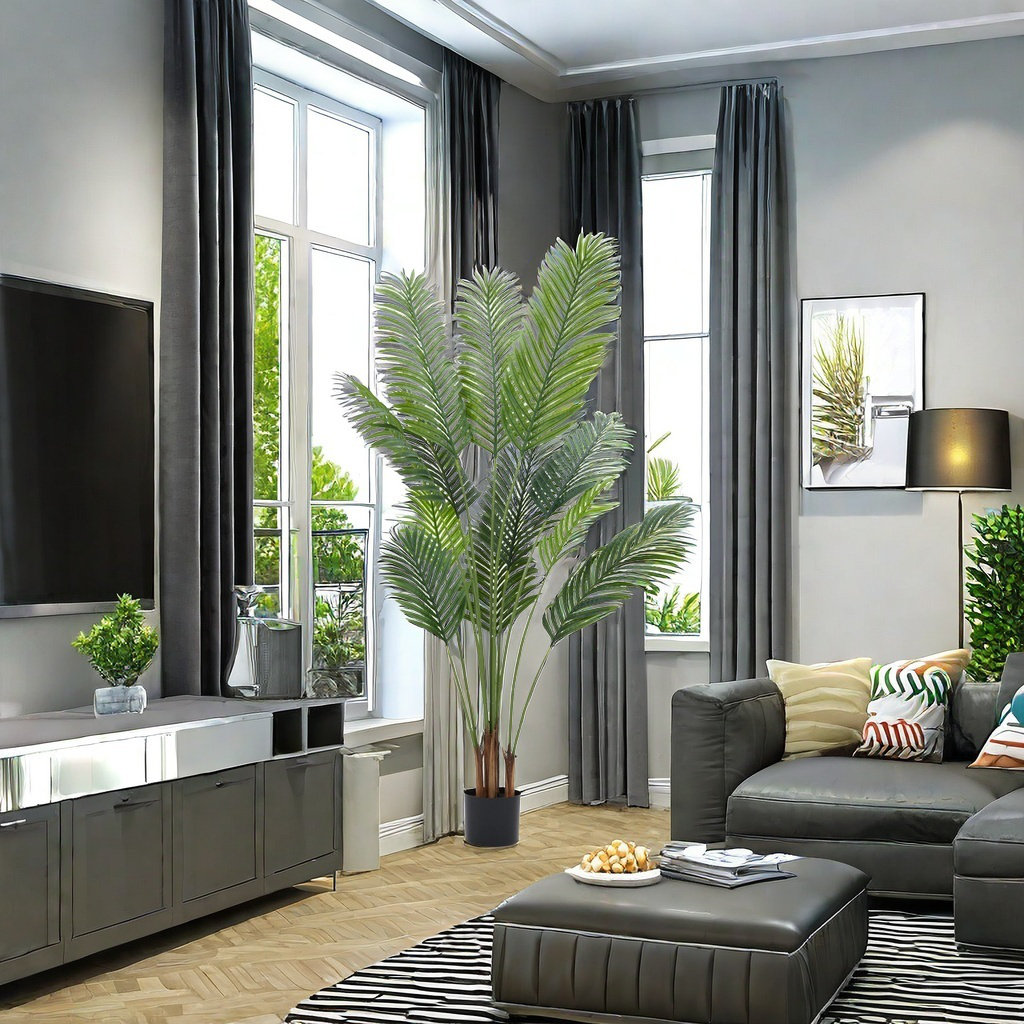 Primrue Artificial Palm Tree, Tall Fake Tropical Palm Tree With 12 ...