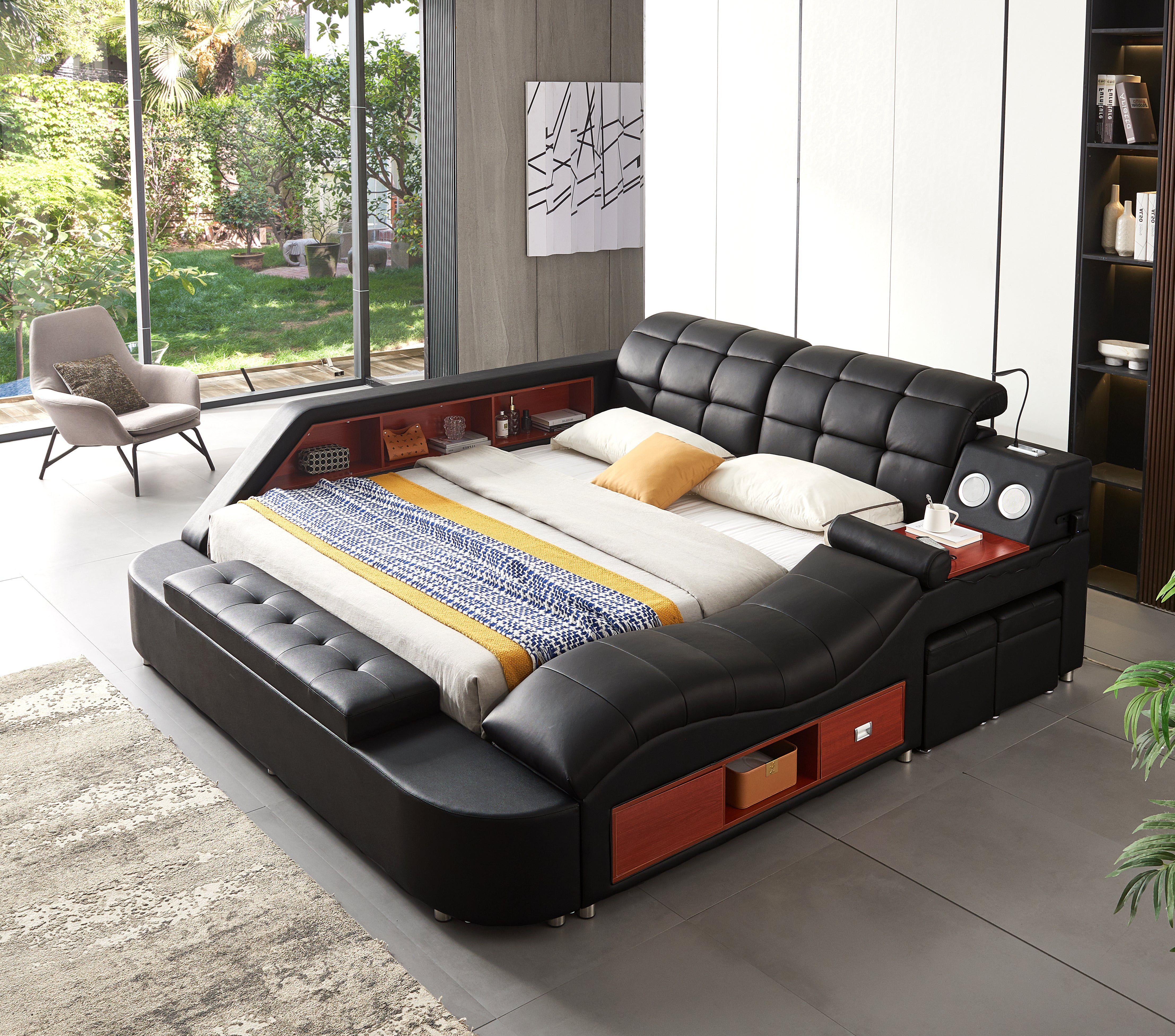 Alma Diljan Black Eastern King Leather Bed With Storage | Wayfair