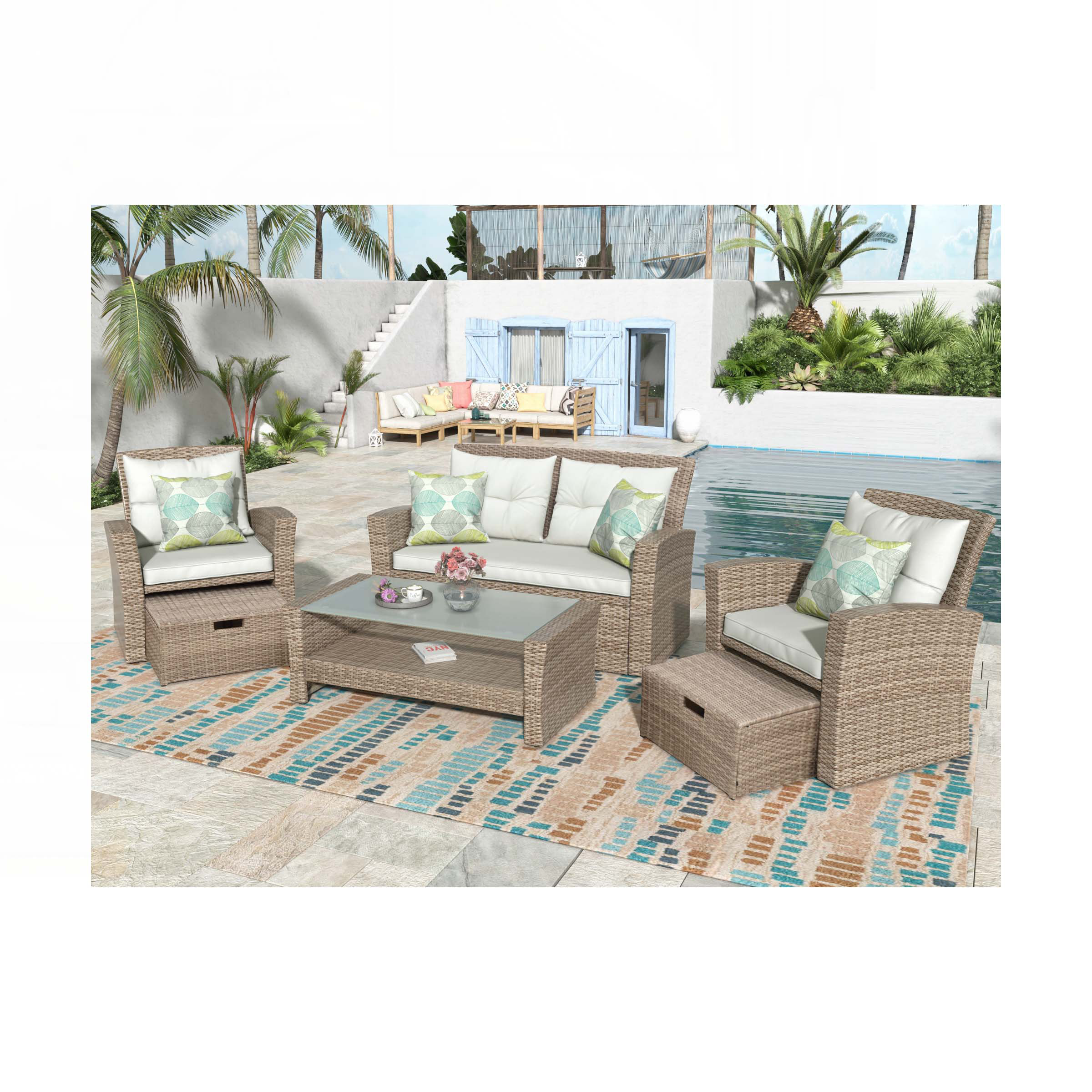 Lark Manor Wicker Sectional 4 Piece Outdoor Conversation Set - Wayfair ...