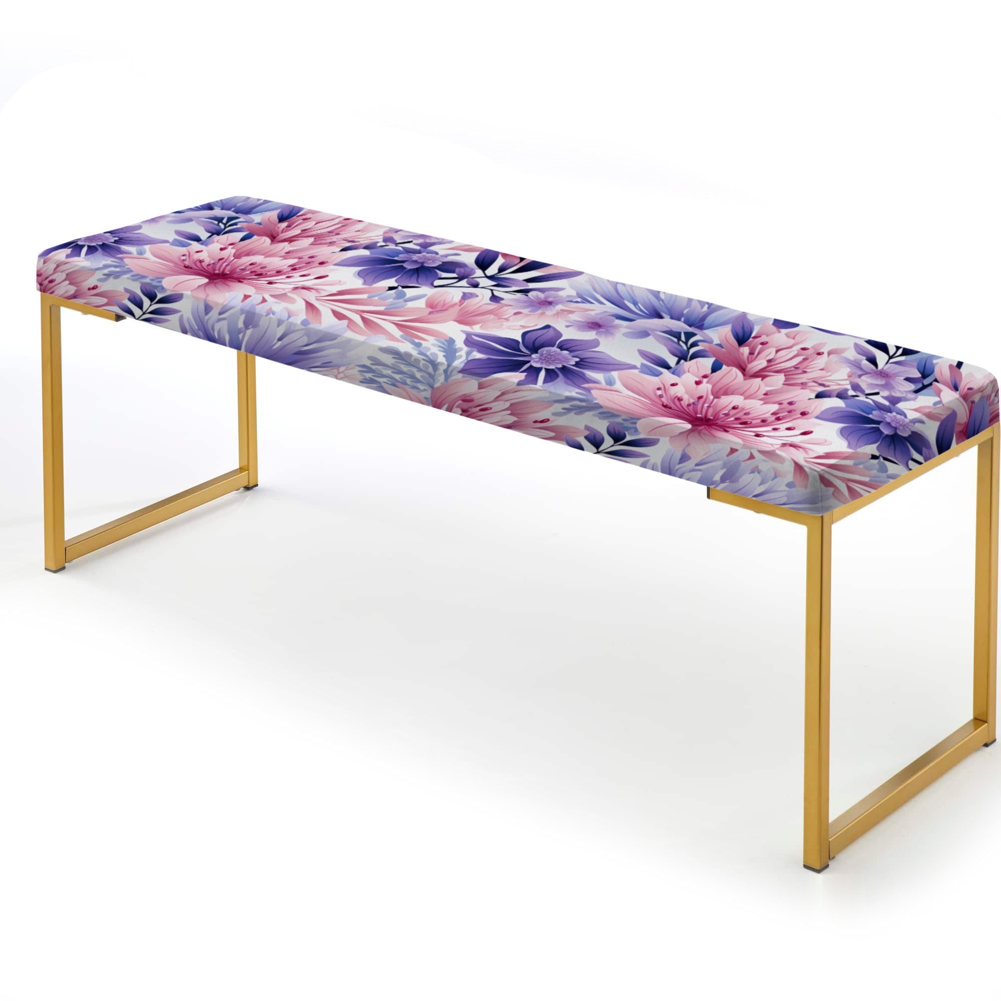 Design Art Violet Floral Garden Pattern - Floral Upholstered Gold Bench ...