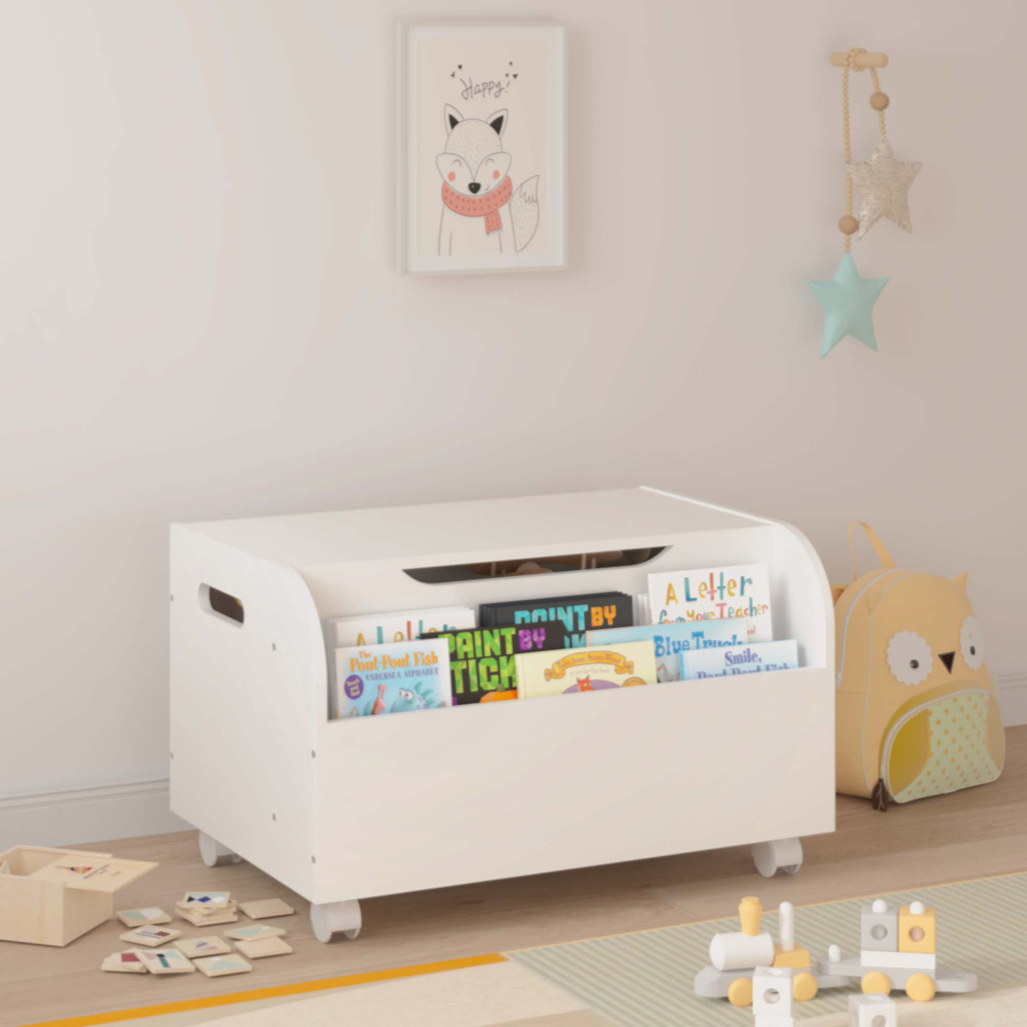 House of Hampton® Wooden Toy Box With 4 Universal Wheels, Kids Toy ...