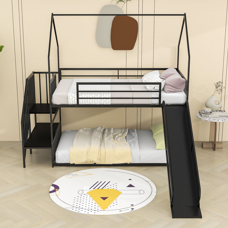Harper Orchard Pisgah Twin over Twin Metal Bunk Bed with Slide and ...
