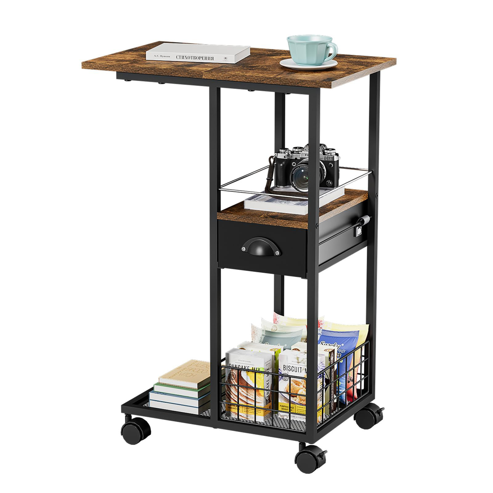 17 Stories C Shape Movable Bedside Table With Drawer, Wheels And ...