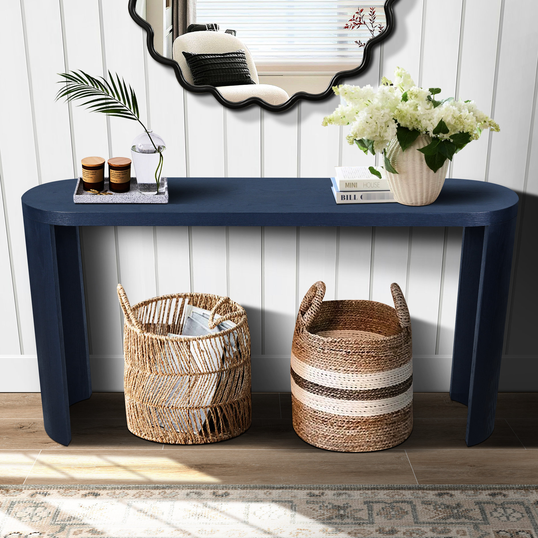 Latitude Run® 60'' Thick Console Table, Navy Blue Hue, Curved Legs ...