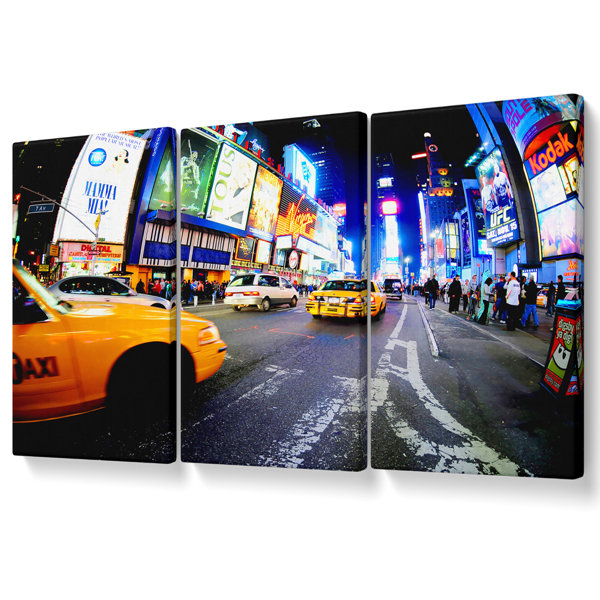 Brayden Studio Yellow Cab New York Broadway Drive - 3 Piece Wrapped ...