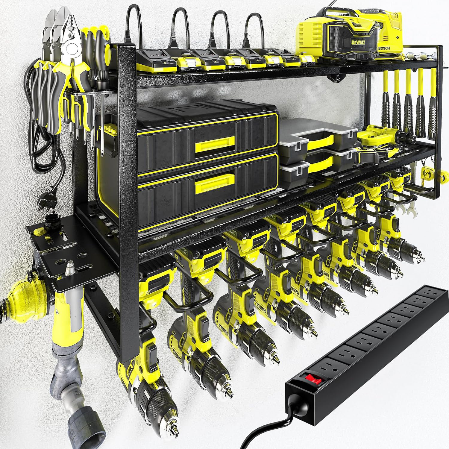 TWDAI Power Tool Organizer With Charging Station: 3-Tier Wall-Mounted ...