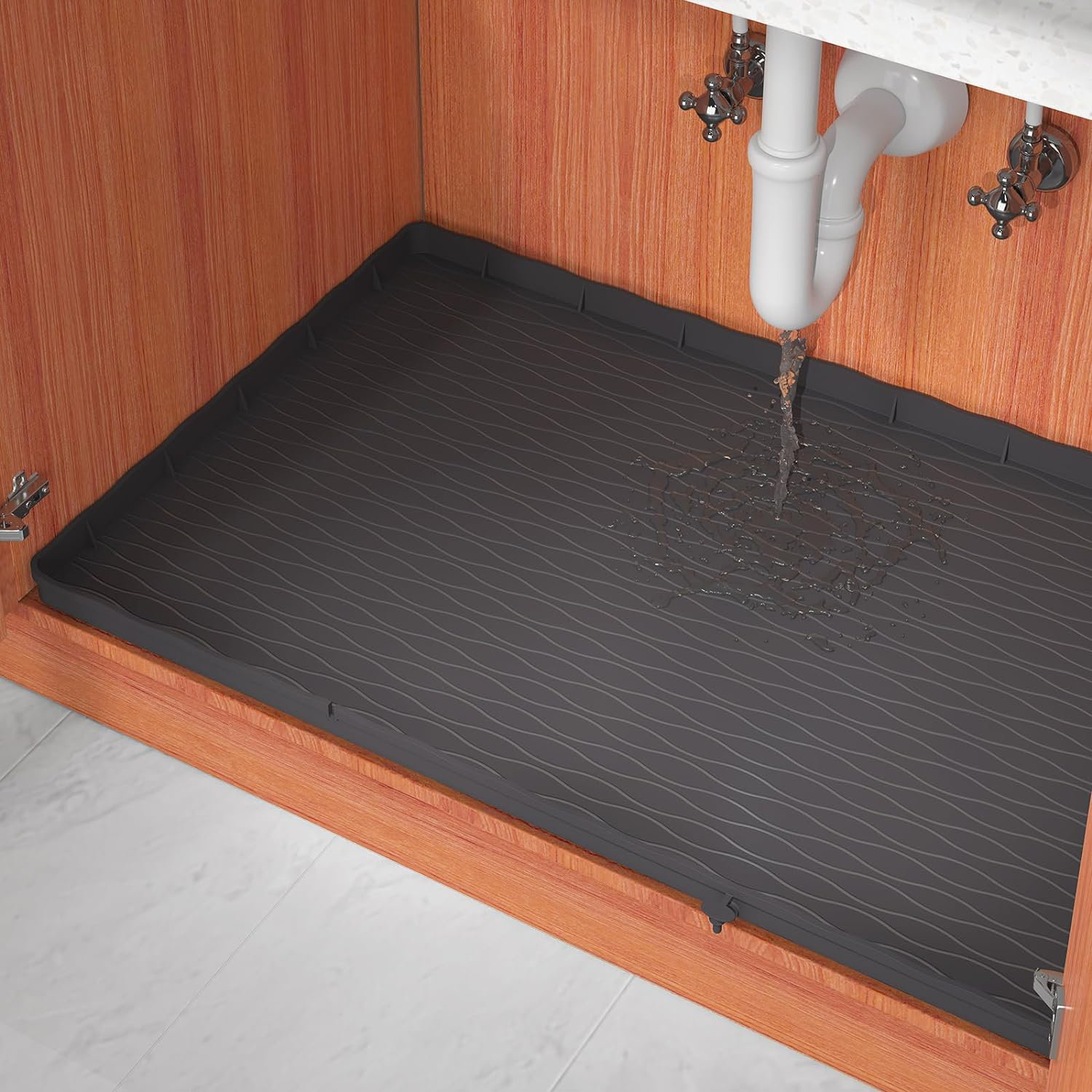 VONDREAMSET Under Sink Mat For Kitchen Waterproof, 34" × 22" Silicone ...