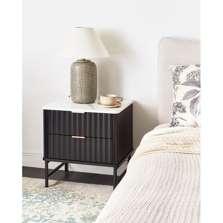 Metro Lane 2 Drawer Bedside Table Demetrica White Marble | Wayfair.co.uk