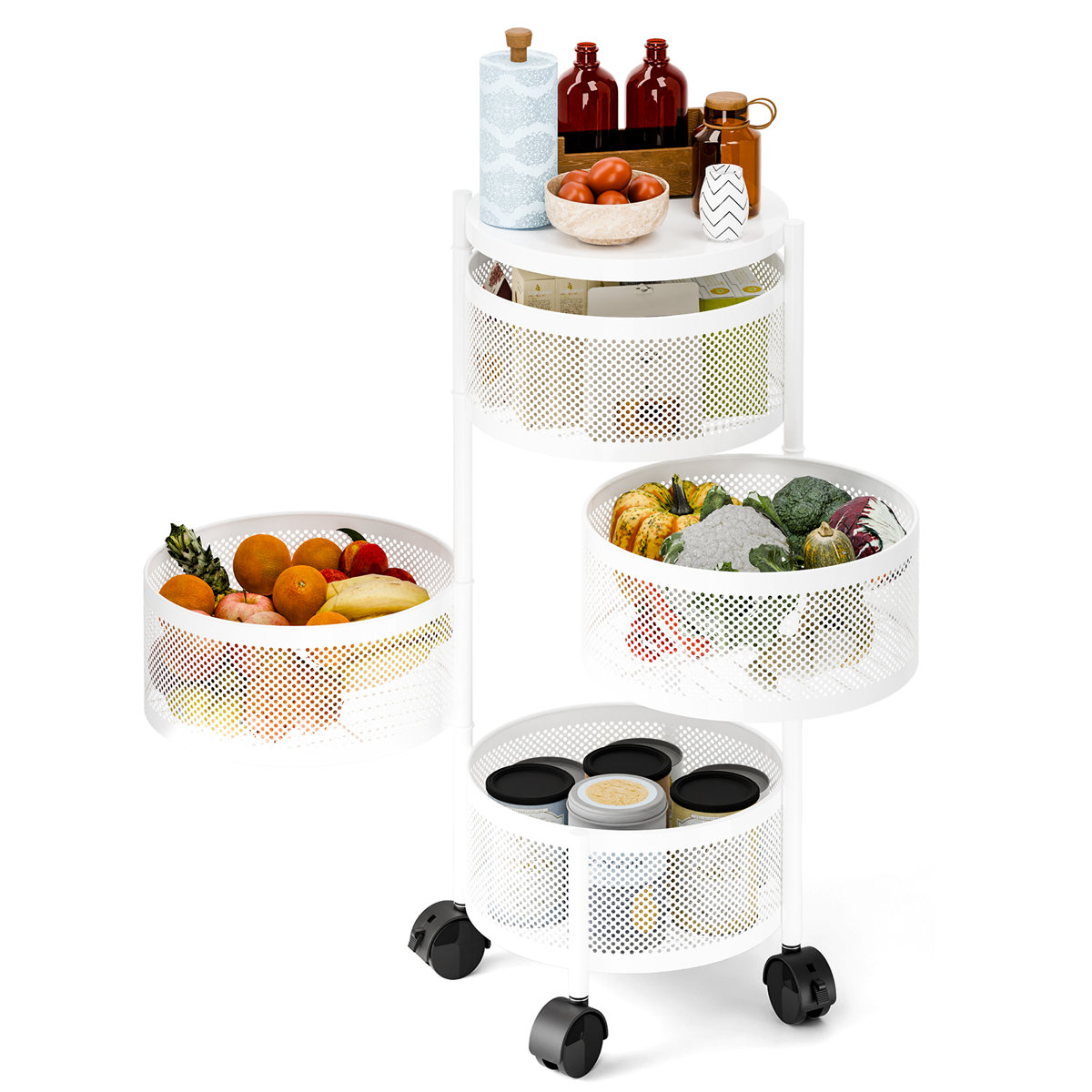 Latitude Run® Rotating Storage Rack,3/4/5 Tier Circular Rotating Basket ...