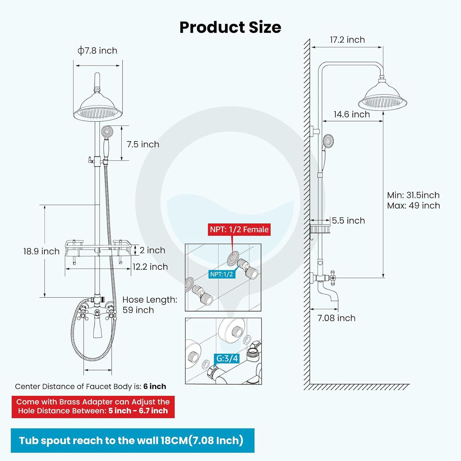 DERIFLY Bathroom Exposed Shower Faucet Outdoor Shower System 8 Inch ...