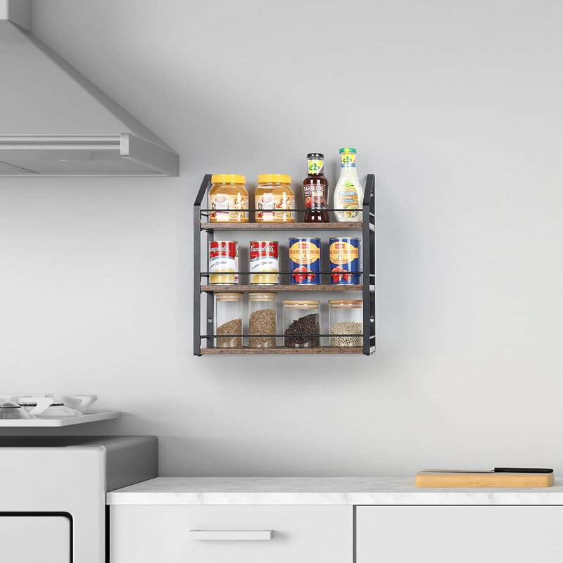17 Stories Dashyra Wall Mounted Spice Bottle Rack, 3-Tier Storage | Wayfair