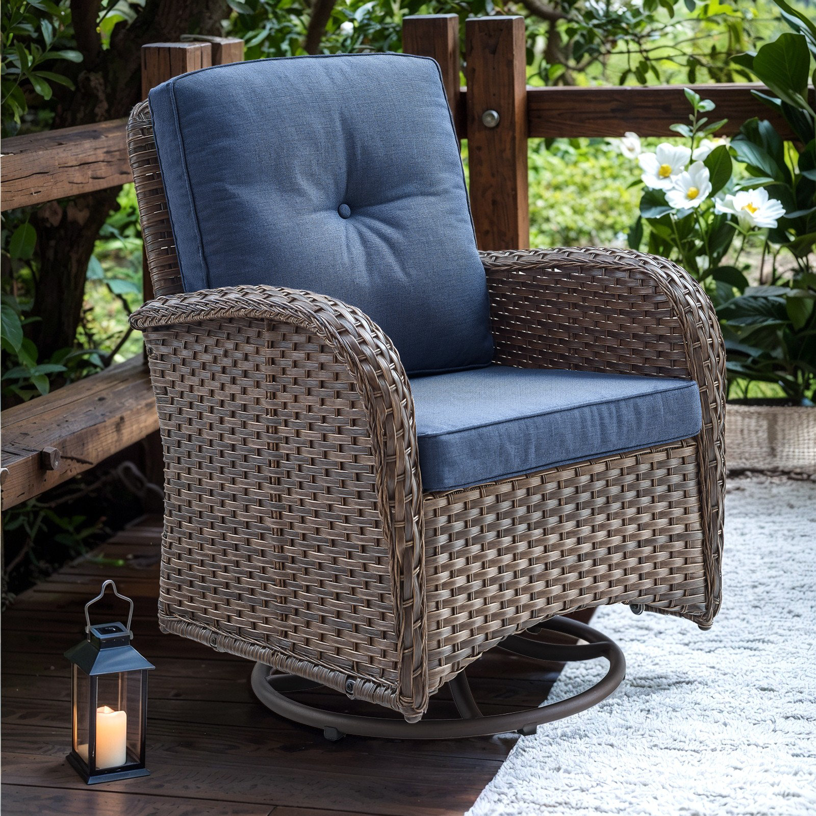 Lark Manor Braxleigh Outdoor Patio Wicker Swivel Glide Rocker Chair ...