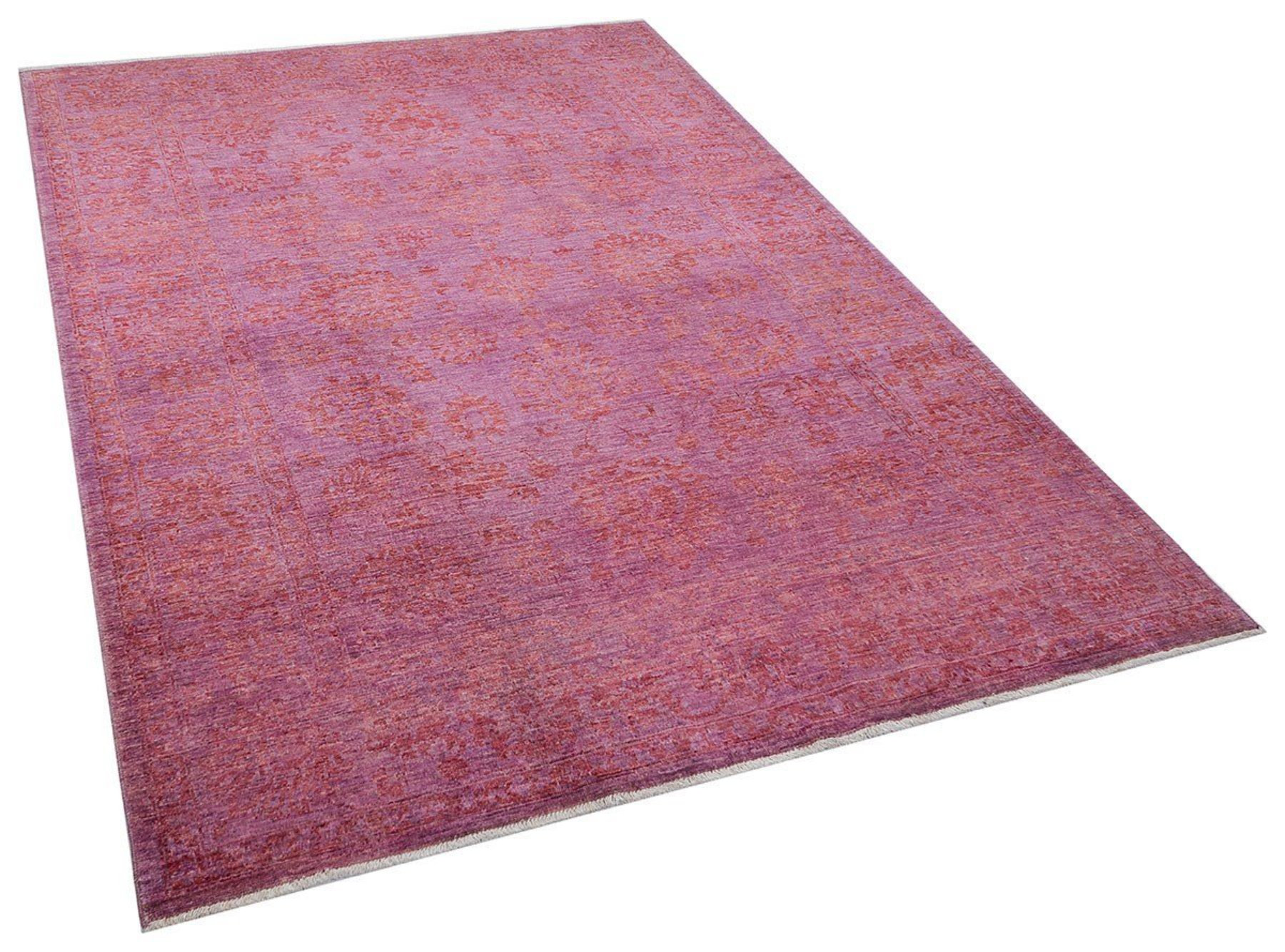Rugpera Hand-Knotted Wool Indian Fuschia Abstract Vintage Area Rug ...