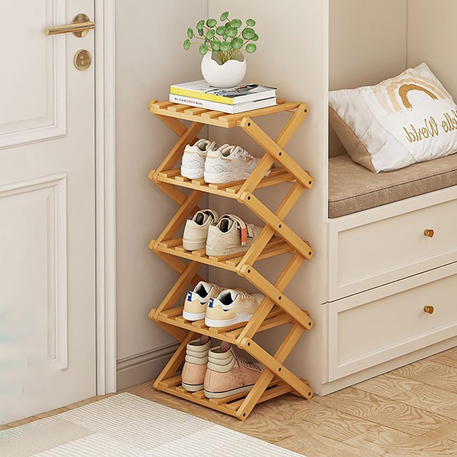 Rebrilliant Vertical Shoe Rack Small, 5 Tier Portable Folding Shoe ...