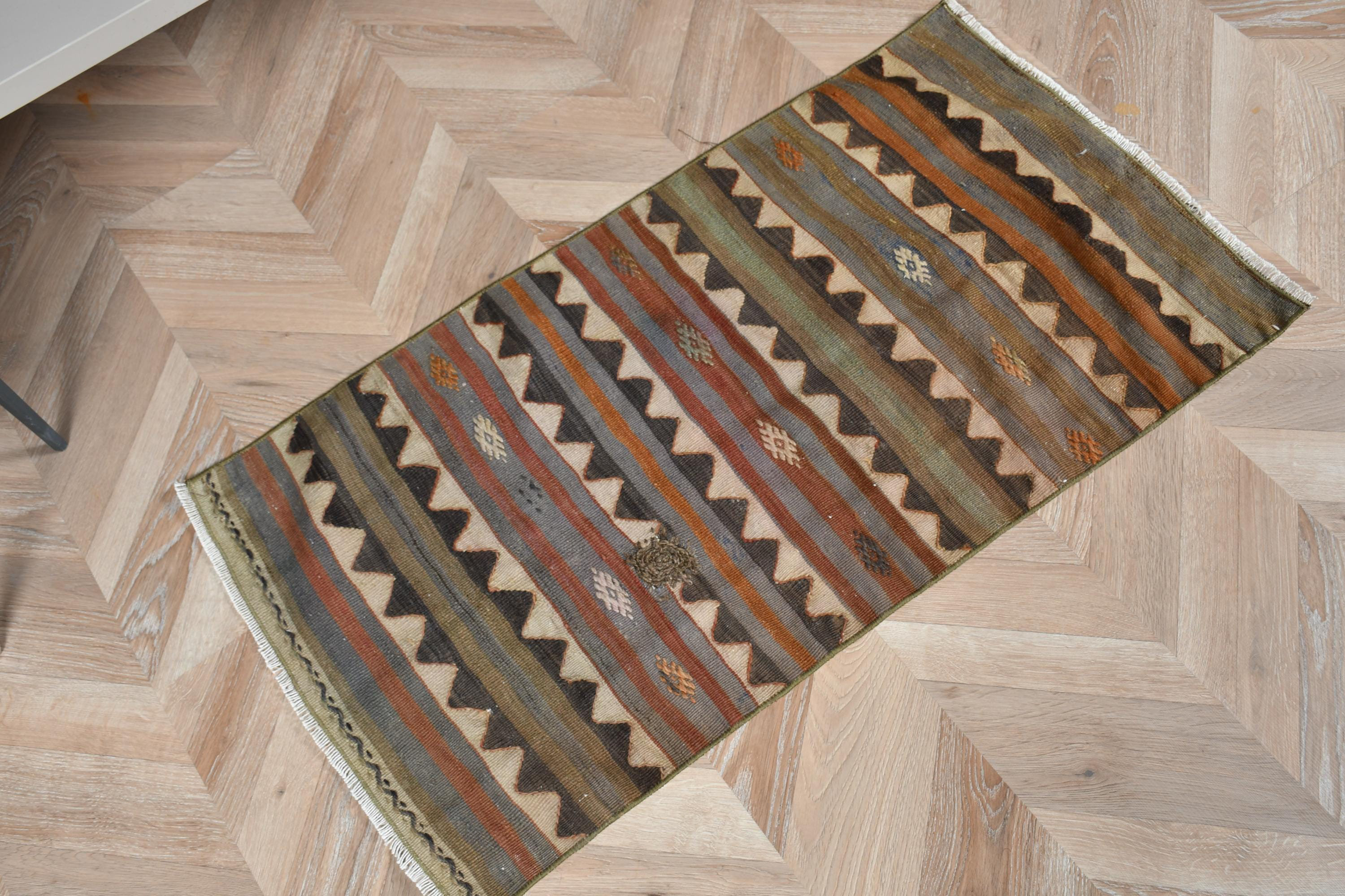 Foundry Select Handwoven Green Kilim Rug With Stripes Perfect For ...