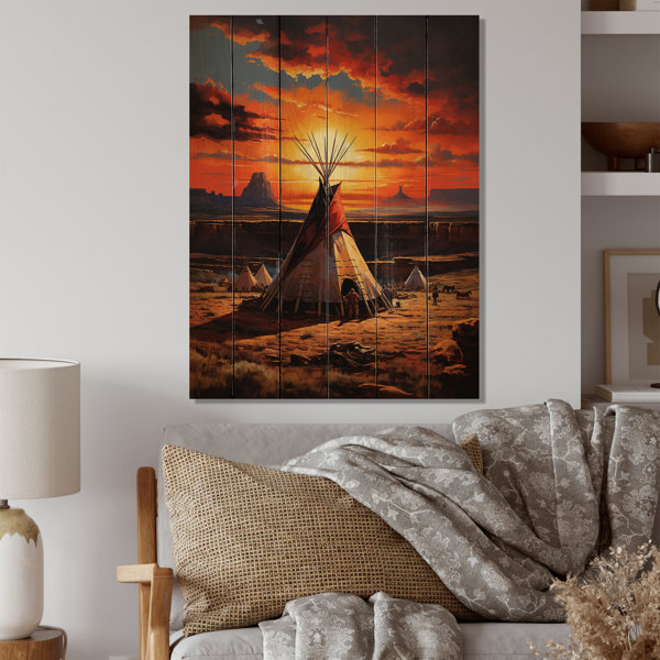 Union Rustic Red Native Tipi Ancient Pathways I On Wood Print - Wayfair ...