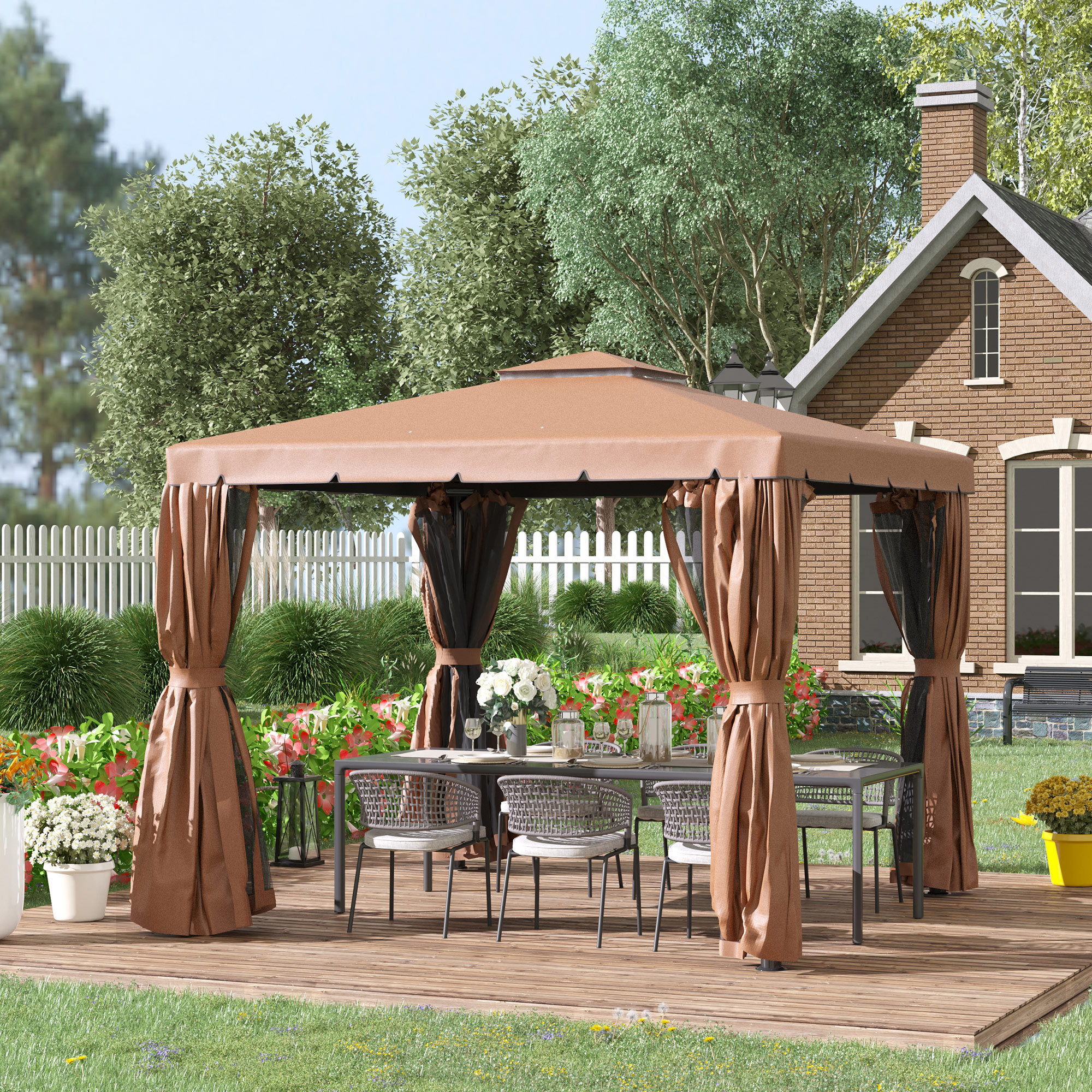 Arlmont & Co. Patio Gazebo, Outdoor Gazebo Canopy Shelter With Double ...