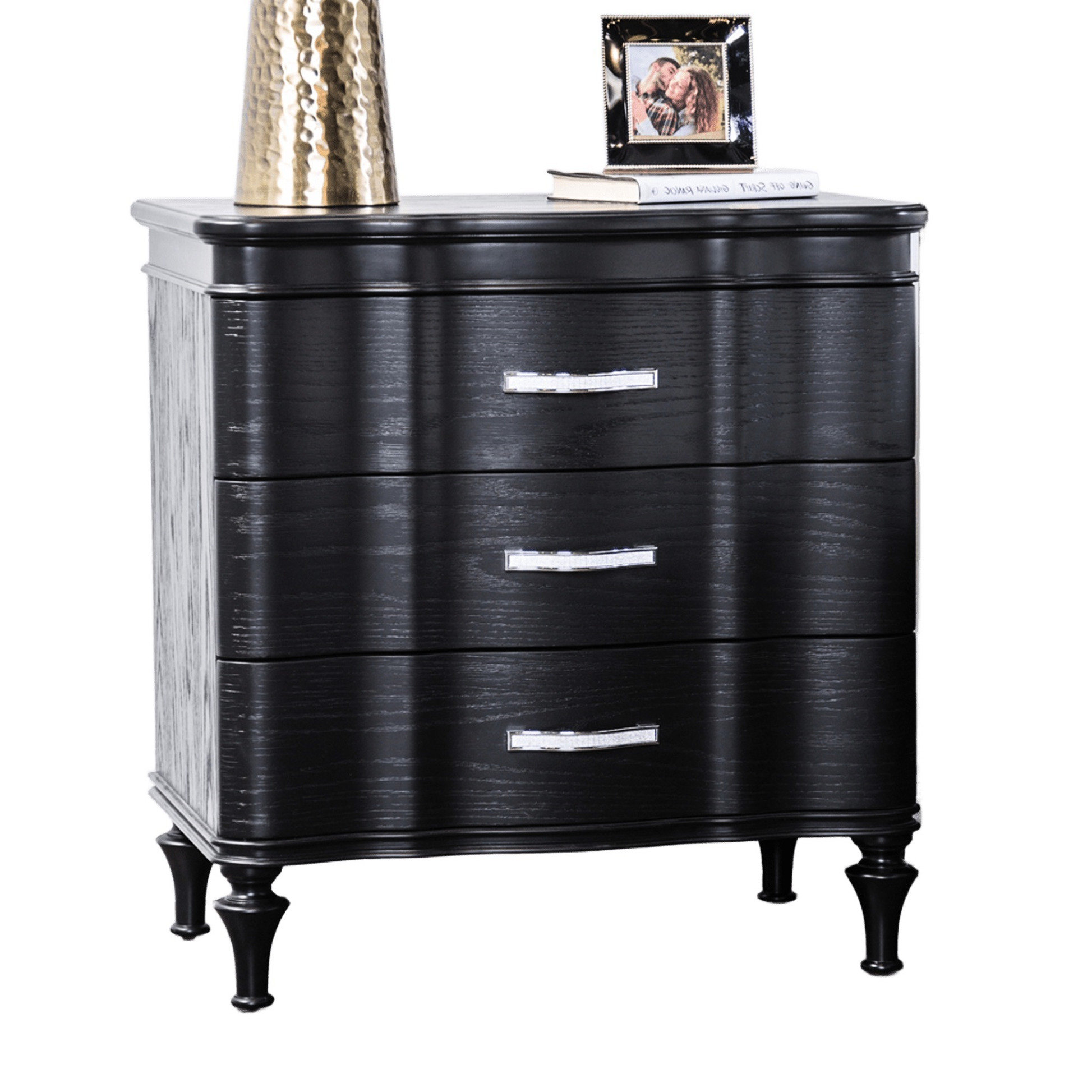 Latitude Run® Modern Transitional Style Black Nightstand Of Solid Wood ...