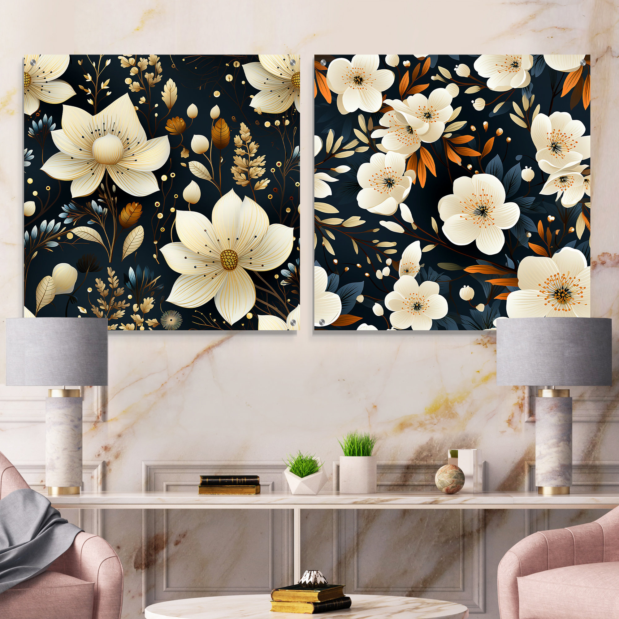Design Art Mystic Ivory Reverie Blooms Perfection - Floral Acrylic Wall ...