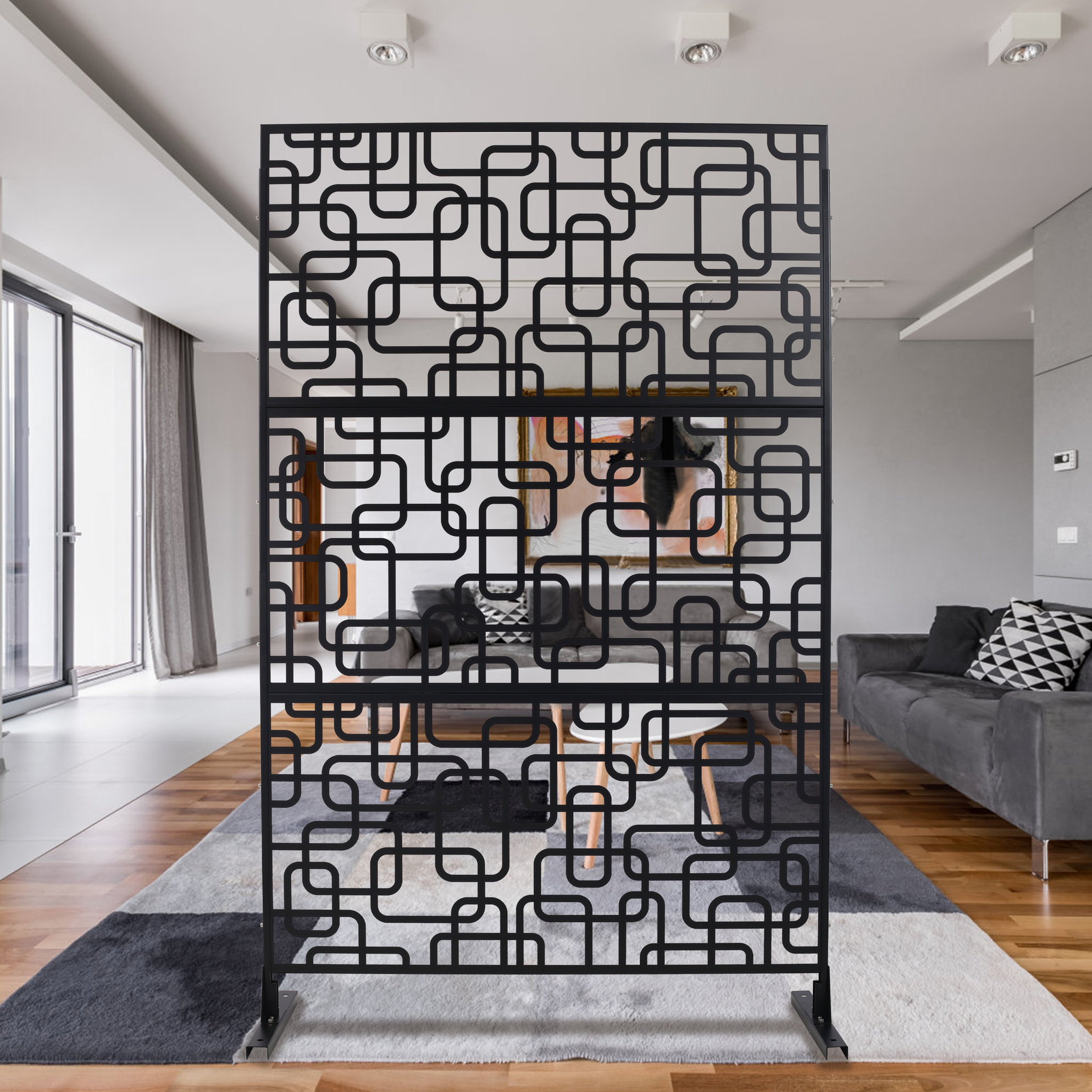 fengshu Freestanding Privacy Screen 76" H48" W - Metal, For Balcony ...