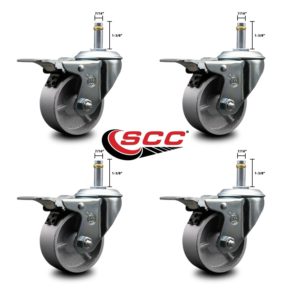 Service Caster Semi Steel Swvl Grip Ring Caster Set 4 w/4" Wheel&7/16 ...