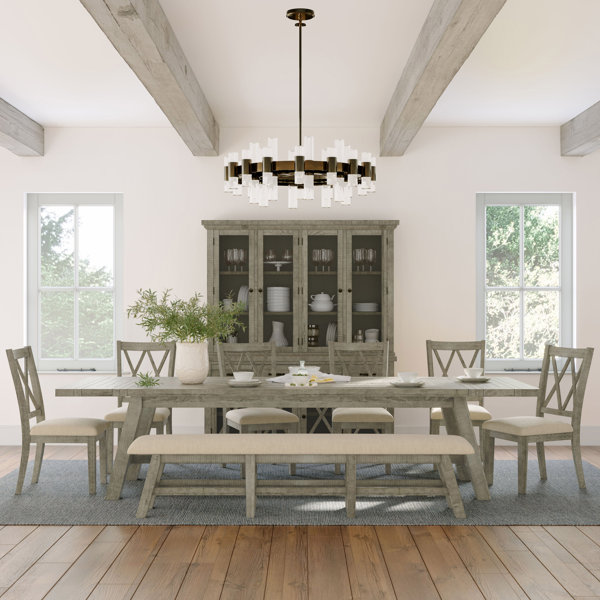 Millwood Pines Fahrettin 8 - Piece Extendable Solid Wood Trestle Dining ...