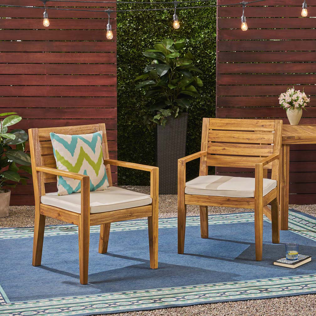 Latitude Run® Outdoor Acacia Wood Club Chairs with Cushions,Dining ...