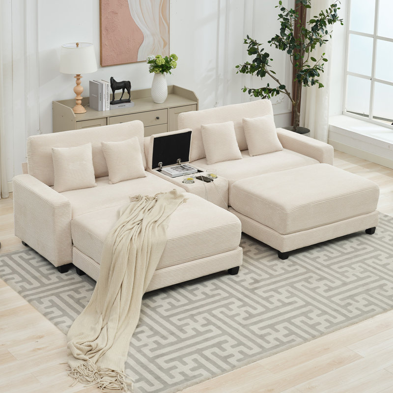Latitude Run® Cottie 4-piece Corduroy Upholstered Sectional & Reviews ...
