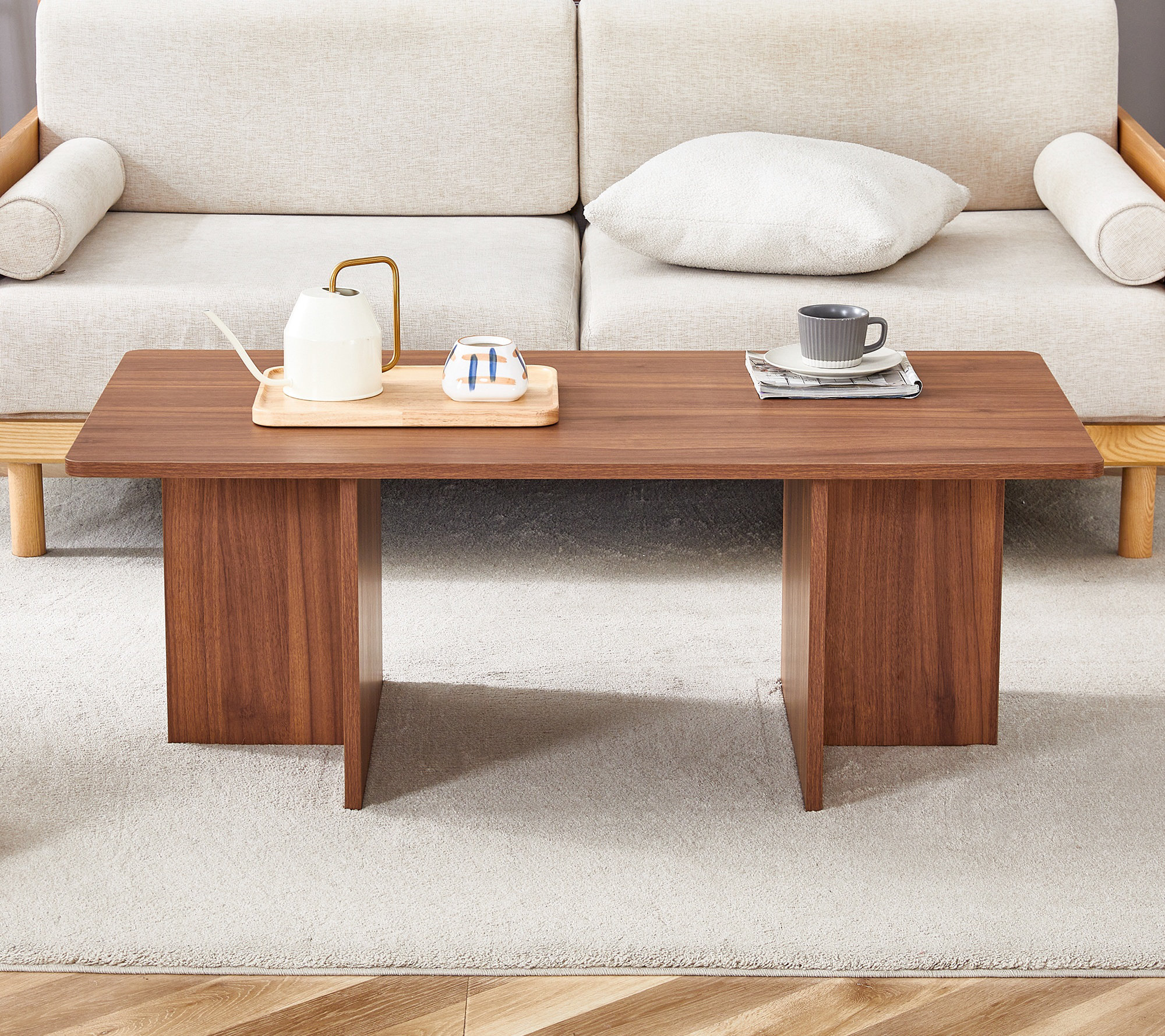 Ebern Designs 44.8 Inch Walnut Wood Grain MDF Coffee Table - Modern ...