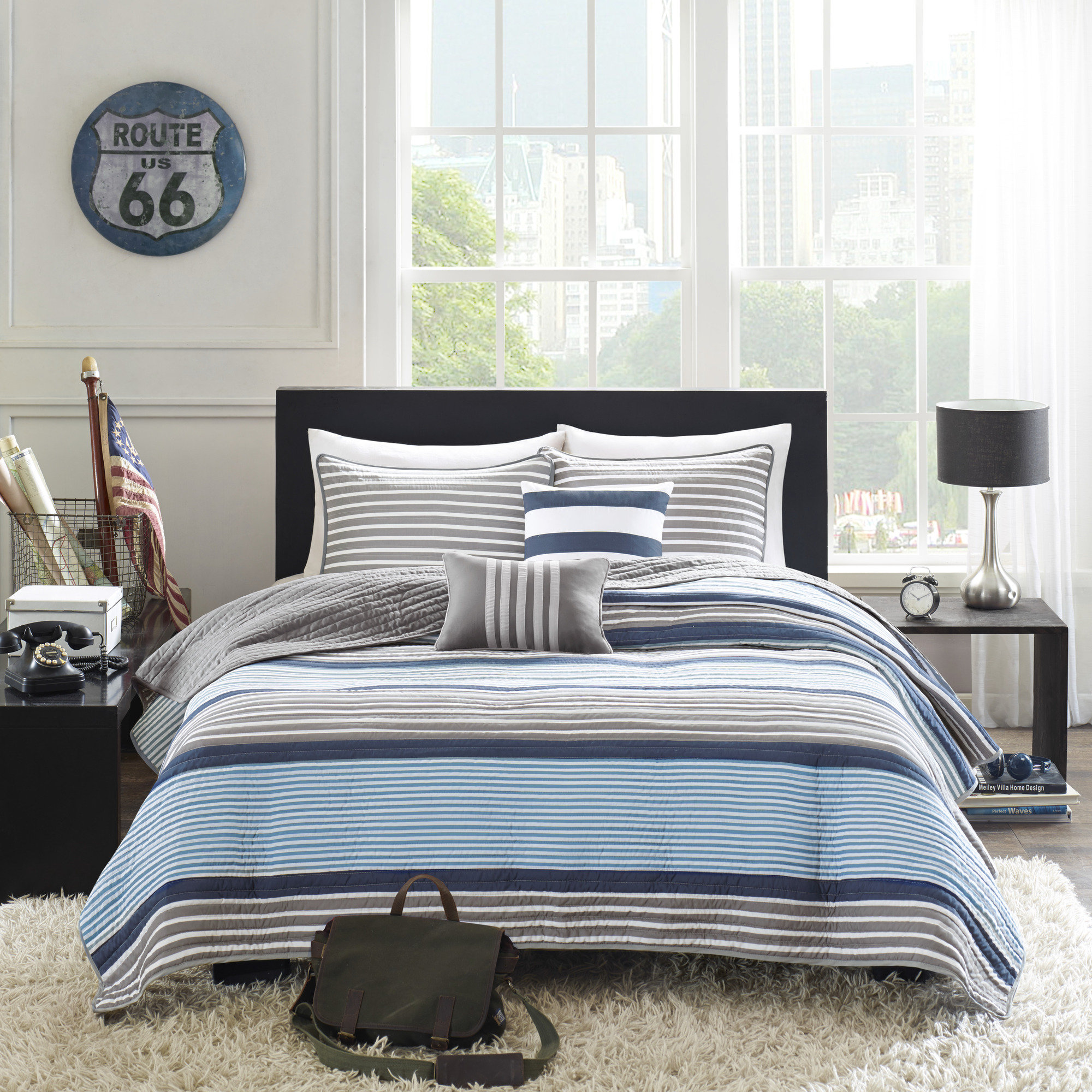 Intelligent Design Paul Striped Coverlet Set with Throw Pillows ...