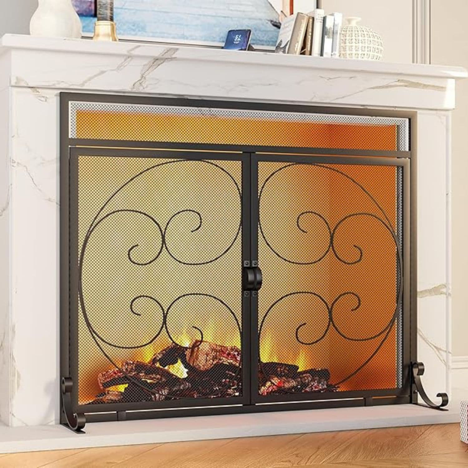 Winston Porter Large Metal Fireplace Screen with Magnetic Doors ...