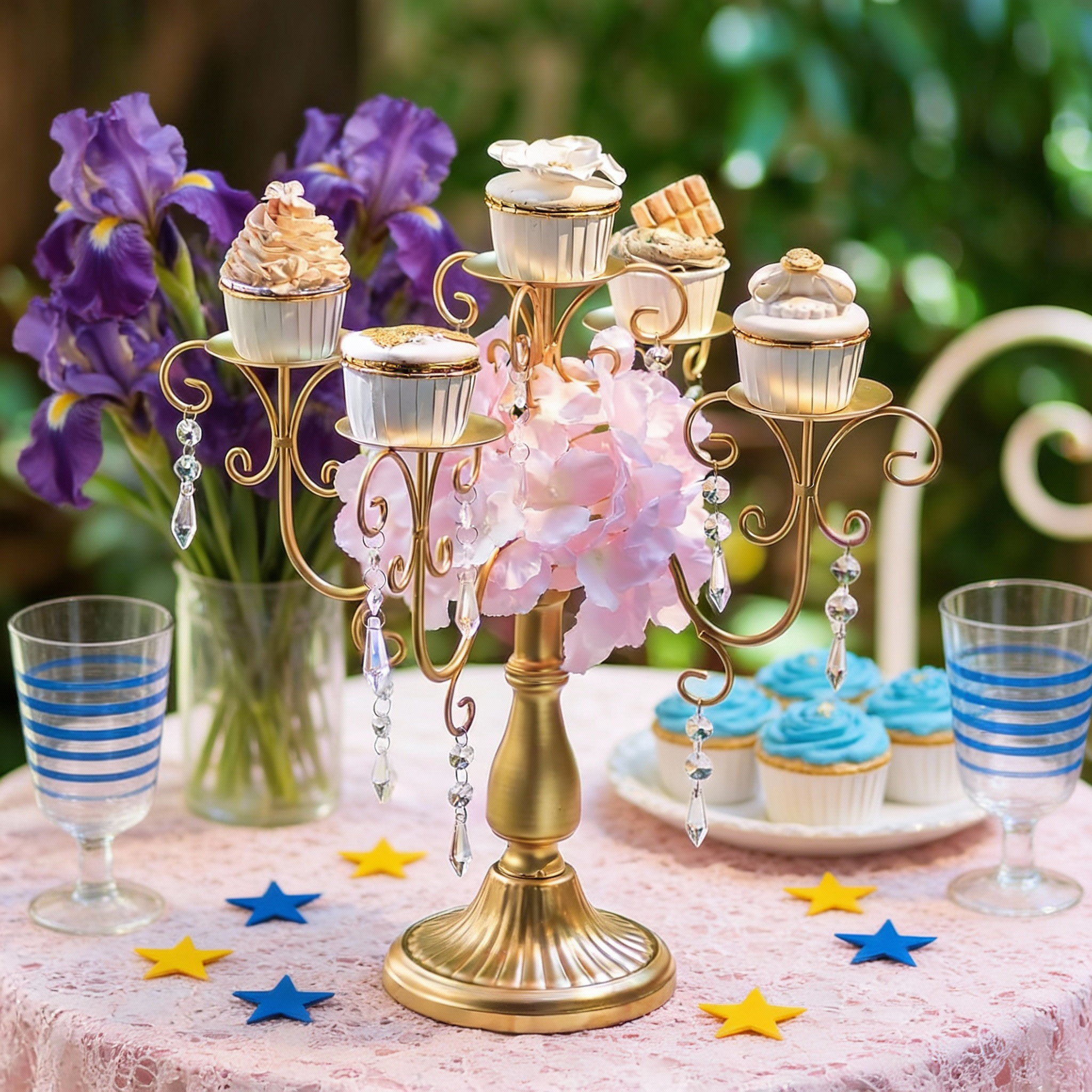 The Holiday Aisle® Gold 5-Arm Candelabra Centerpiece With Crystal Beads ...