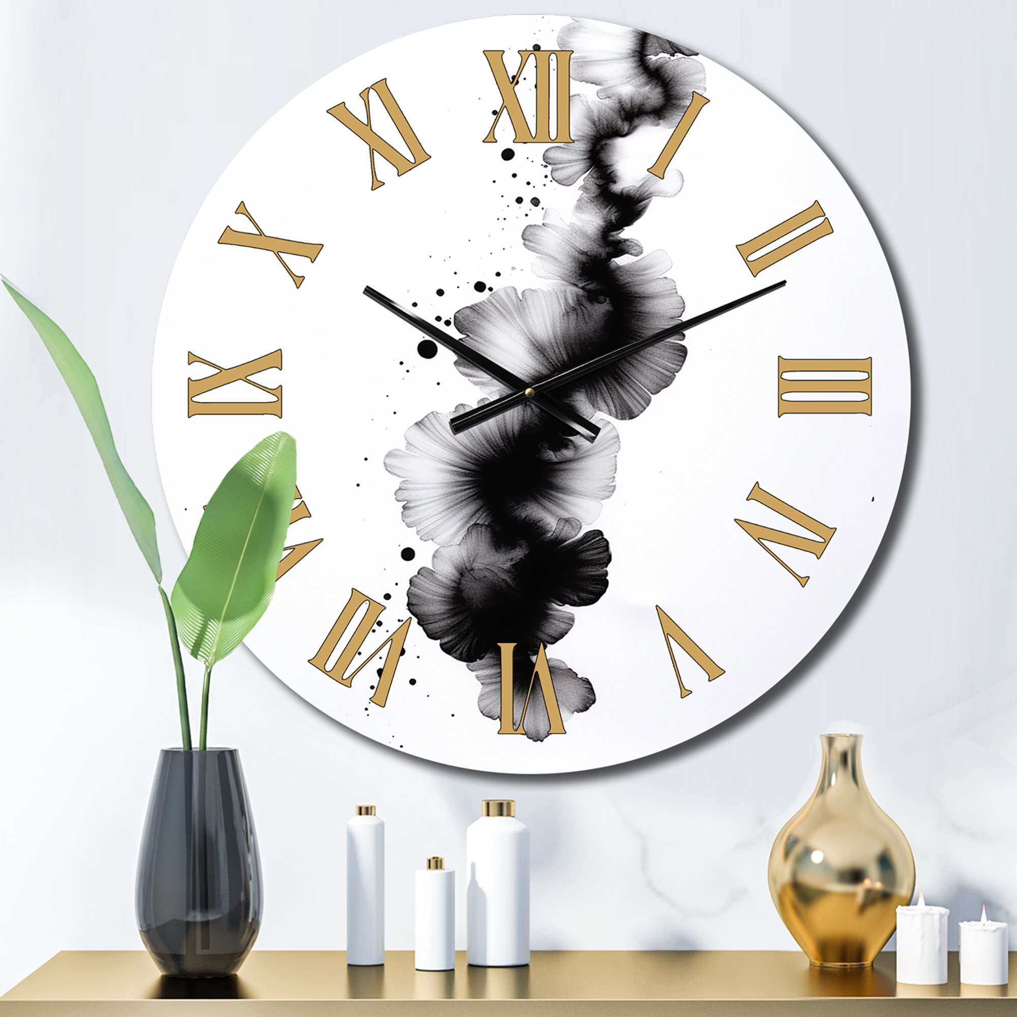 East Urban Home Subtle Ink Monochromatic Symphony - Abstract Wall Clock ...