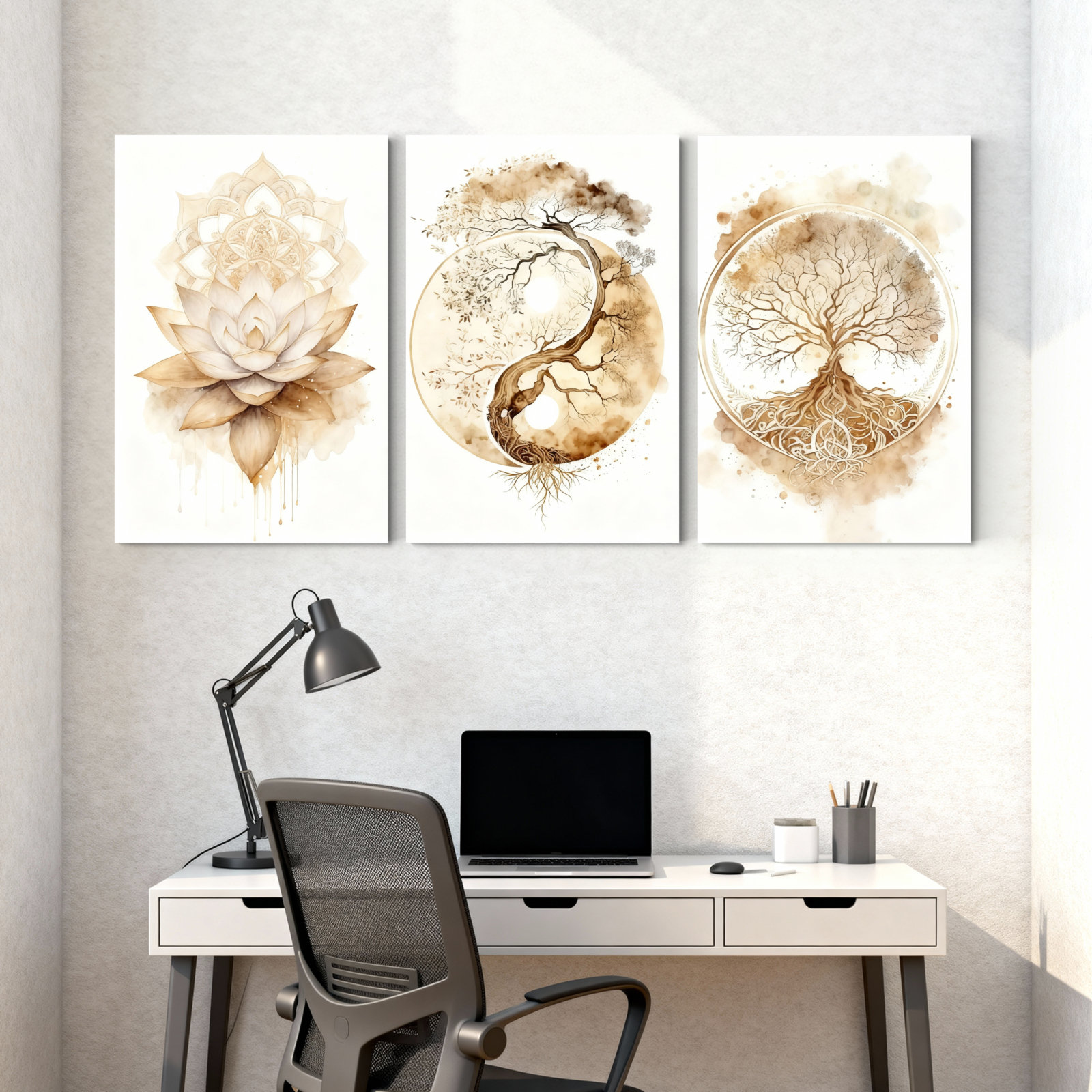 Winston Porter Floral Mandala Tree of Life Yin Yang Canvas Wrapped Wall ...