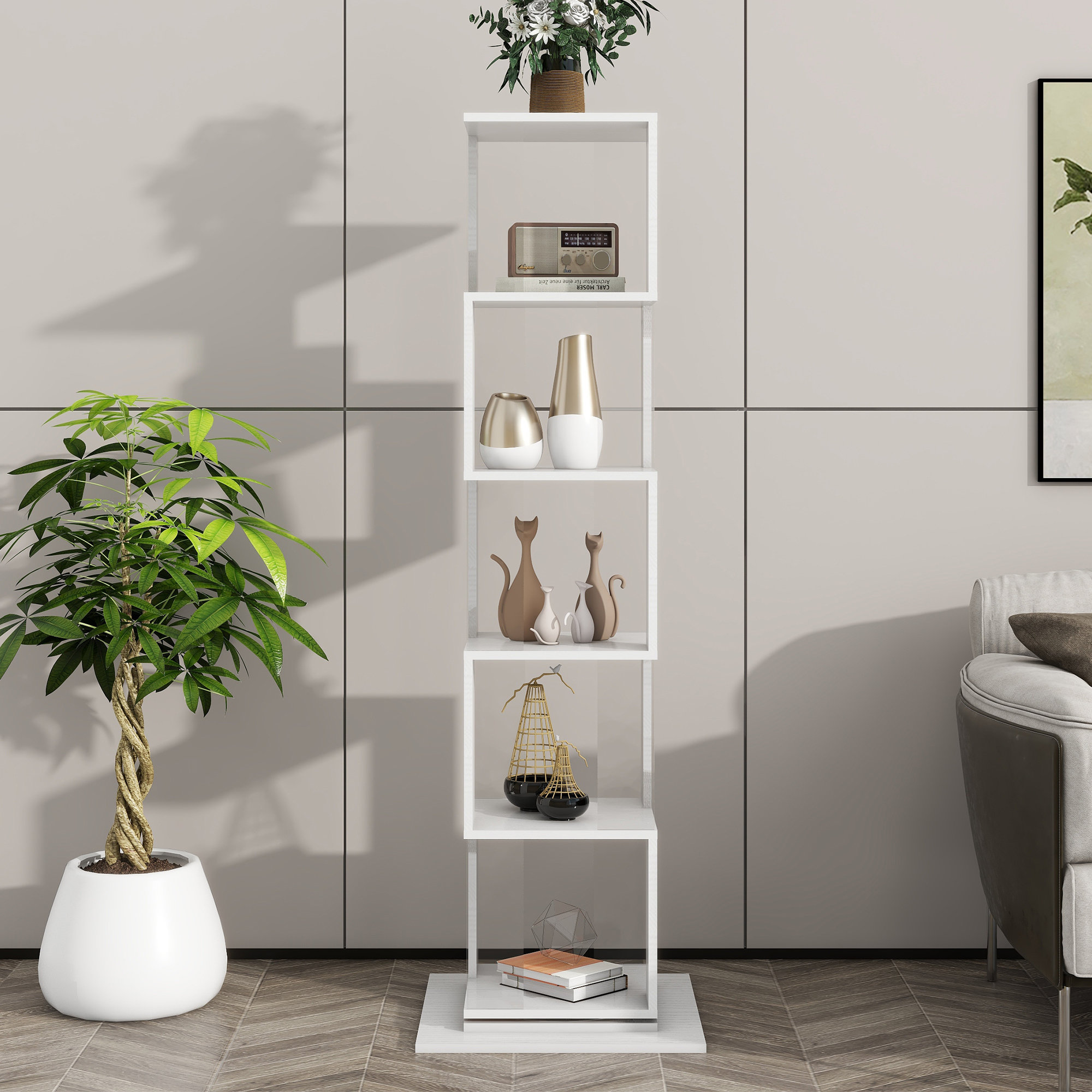 Ebern Designs 6 tier Rotating Bookshelf, Floor Rack Simple Bookcase ...