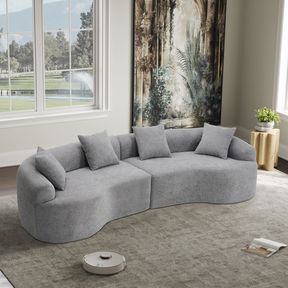Ivy Bronx Chenille Curved Sofa, Left-right Symmetrical Design ...