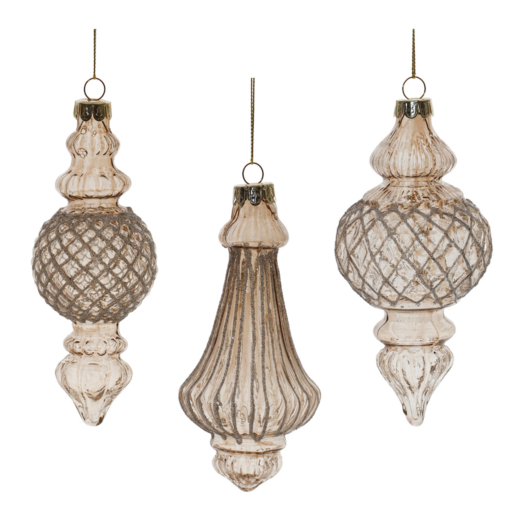 The Holiday Aisle® Glitter Harlequin Glass Finial Ornament (Set of 6 ...