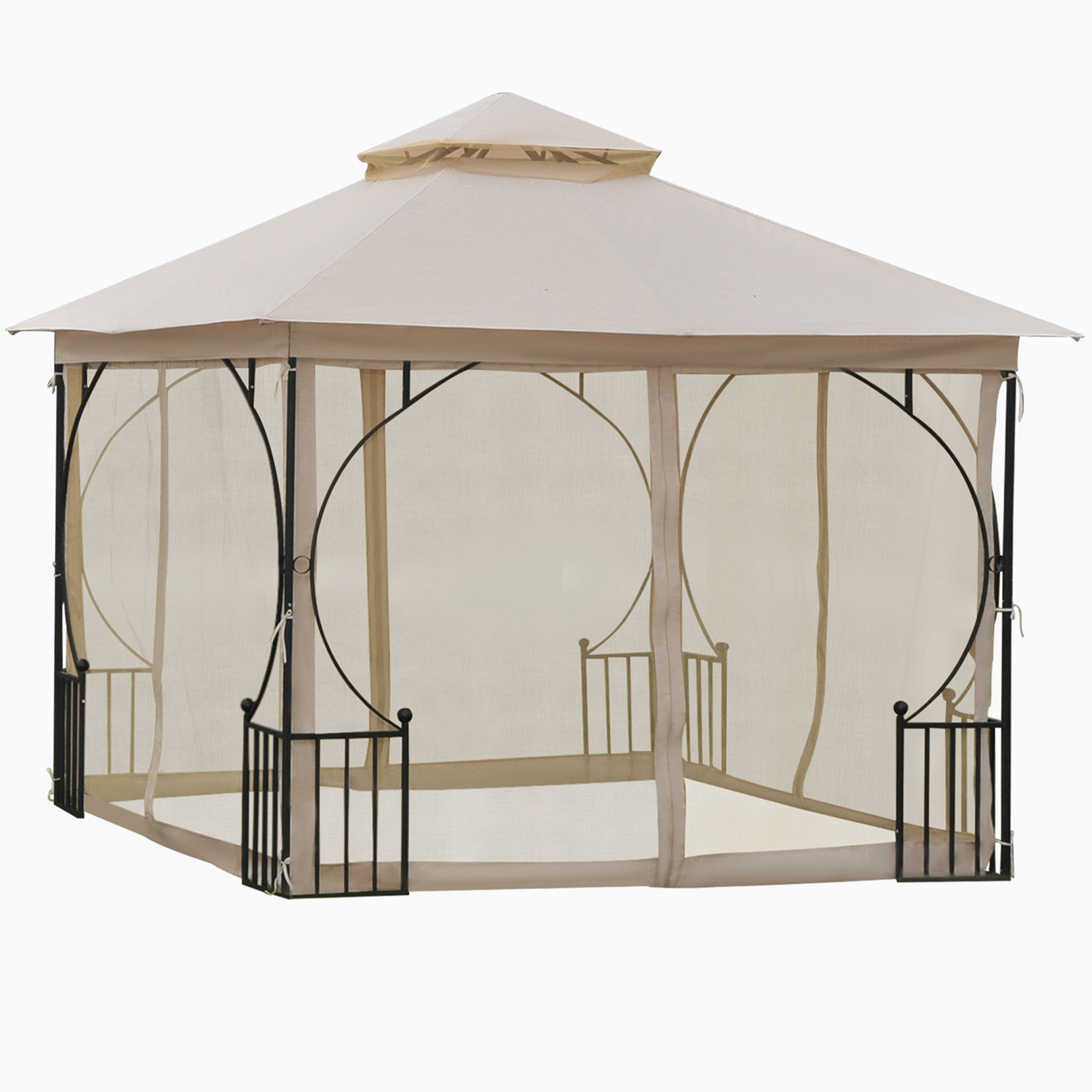 BOSTINS 10x10ft Patio Gazebo, Double Roof, with Netting, Steel Frame ...
