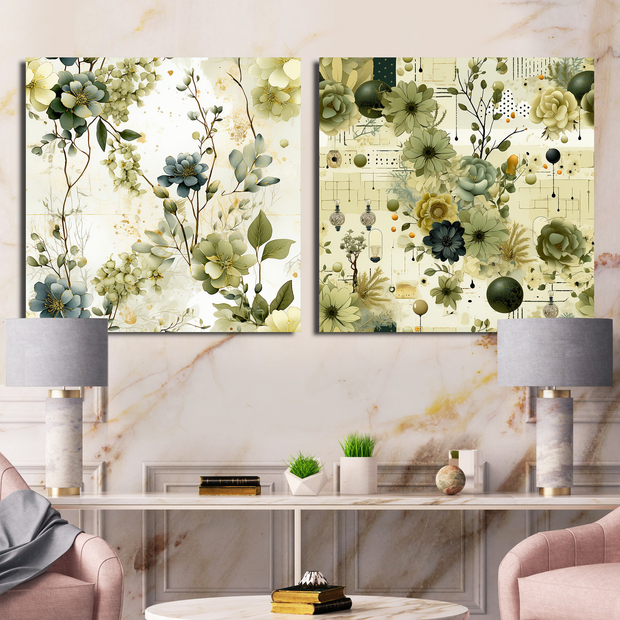 Design Art Green Botanical Dreams - Abstract Botanicals Square Collage ...