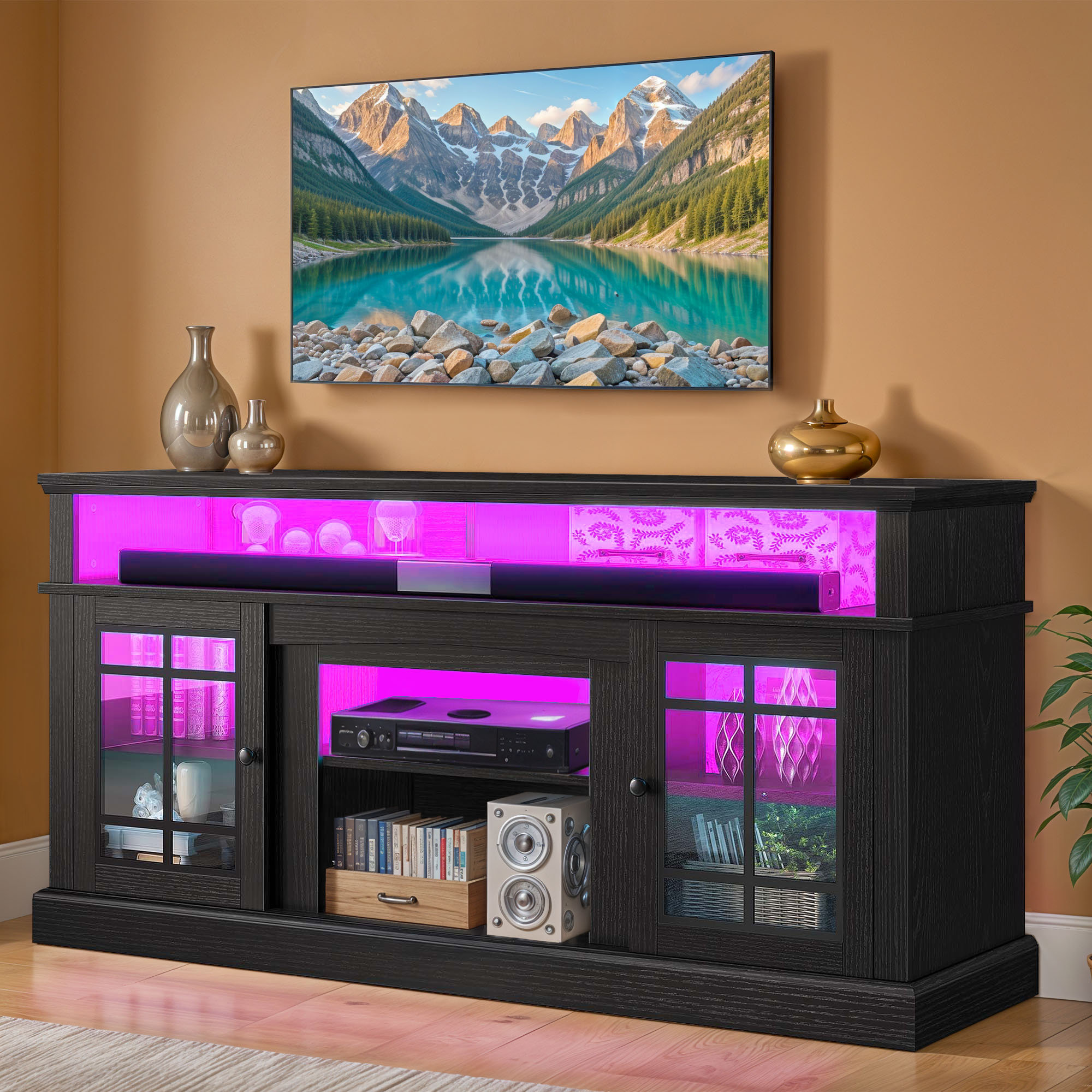 Gracie Oaks Dilpreet 65'' Media Center with LED Strip | Wayfair