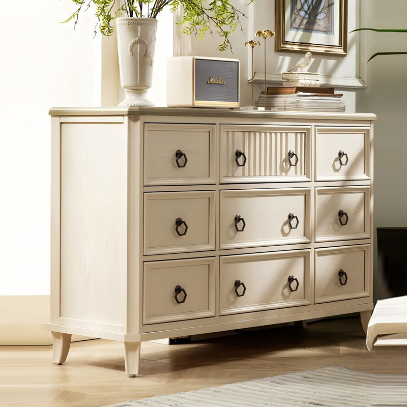 DECADANZ Simple Modern Cream Solid Wood Nine-Drawer Chest | Wayfair