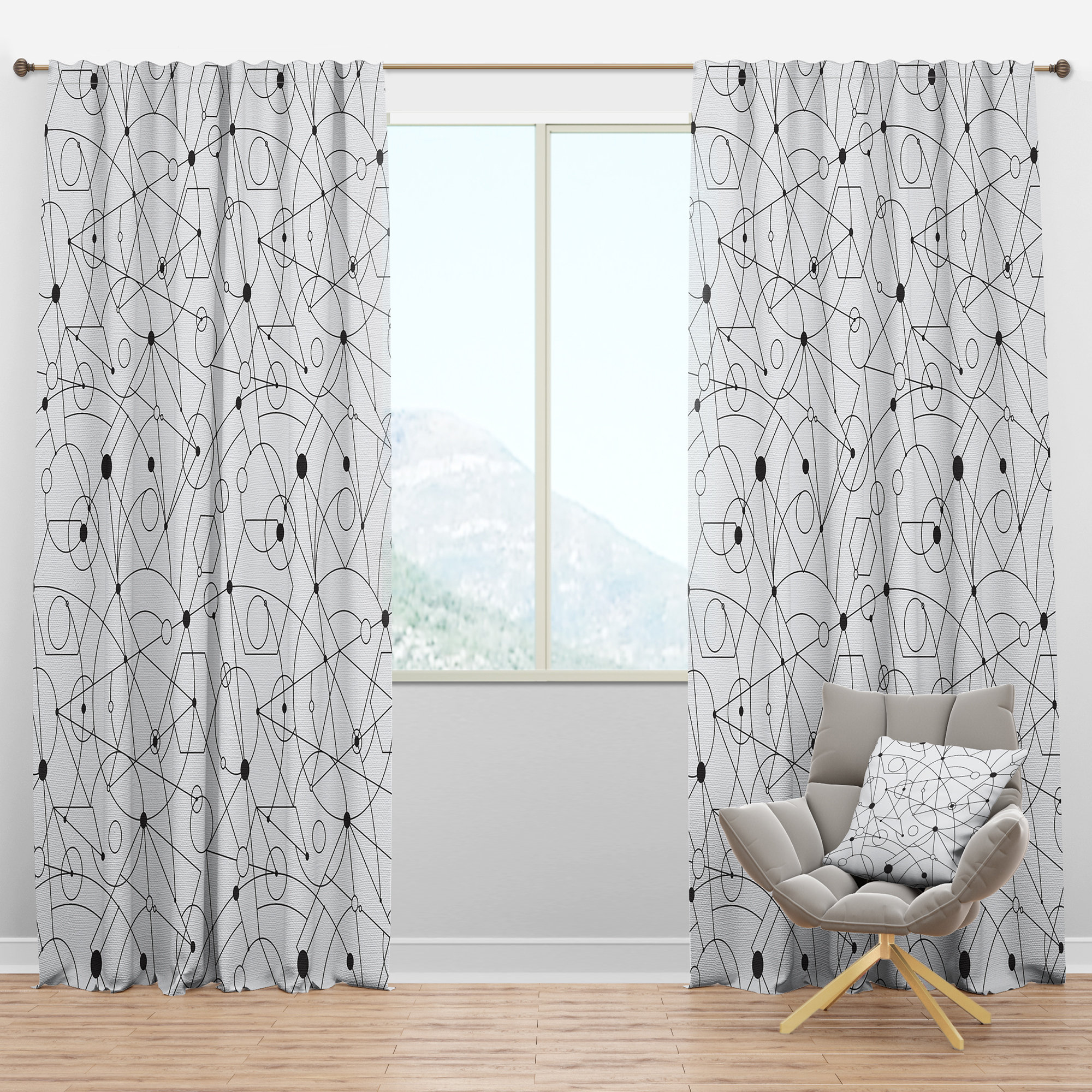 Design Art Retro Geometric Grid III - Geometric Curtain - Velvet Room ...
