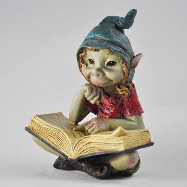 Happy Larry 2 Piece Pixie Sat Reading Books Outdoor Garden Statue Set ...