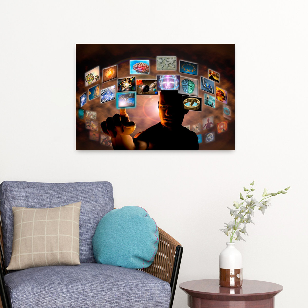 Ivy Bronx Man Pointing To Screen Squares From Inside A Circle Abstract ...