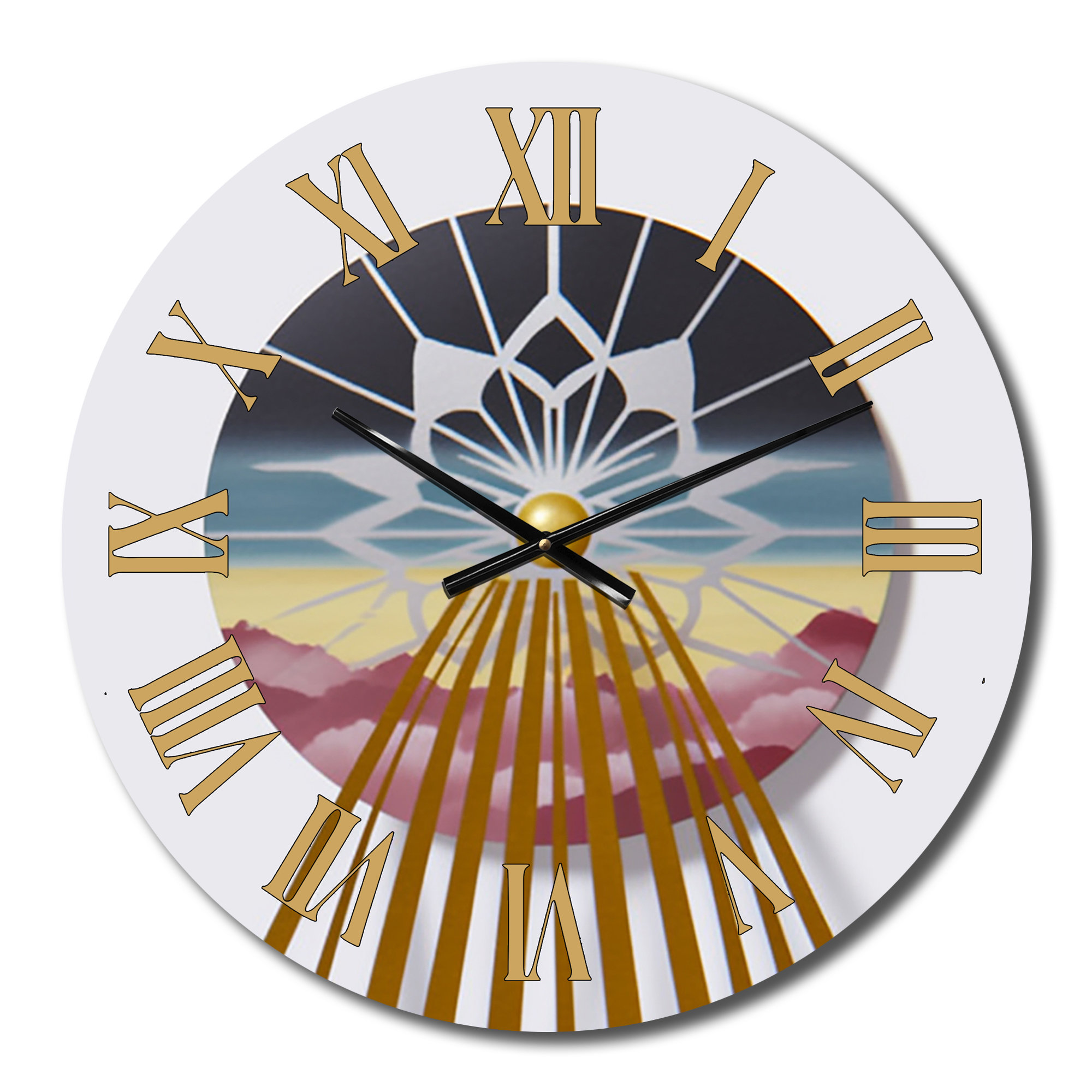 DesignArt Graphic Retro Sunrise With Golden Beams Metal Wall Clock ...