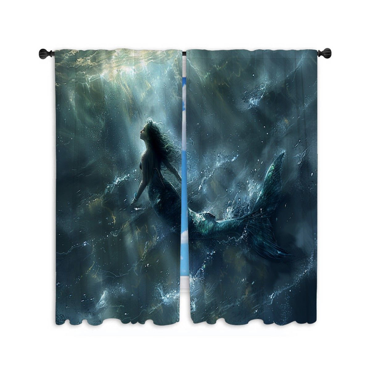 VisionDecor Mermaid Window Curtains Fantasy Underwater Scene Drapes - 2 ...
